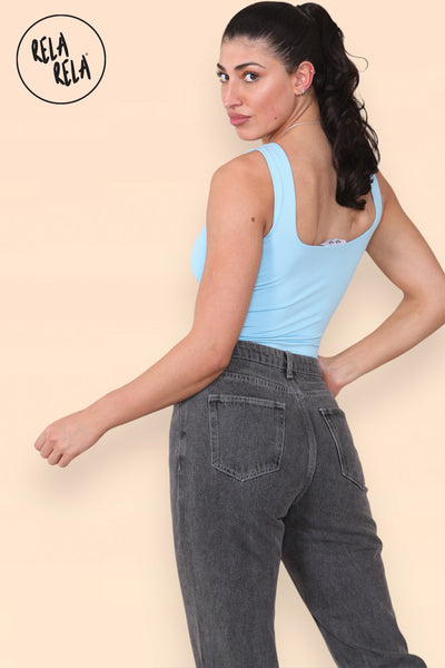 Square Neck Sculpting Thong Bodysuit in Baby Blue – RELA RELA