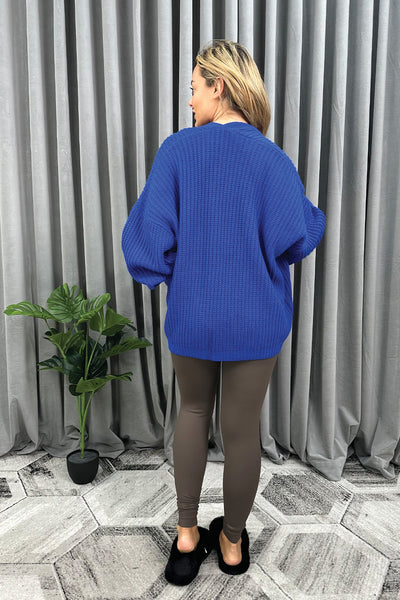 Oversized Slouchy Cropped Cardigan in Royal Blue