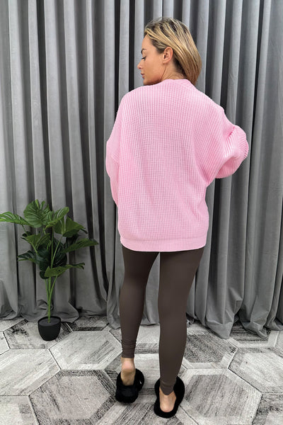 Oversized Slouchy Cropped Cardigan in Baby Pink